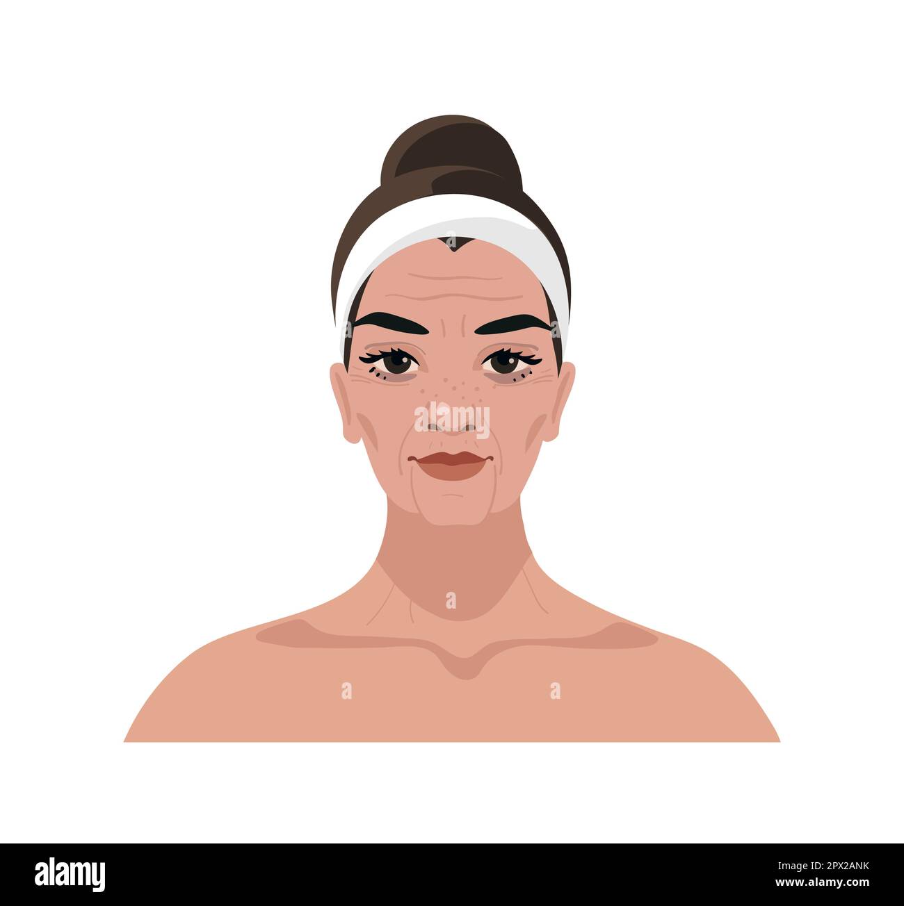 Portrait of a mature woman with wrinkles and age changes, cosmetic ...