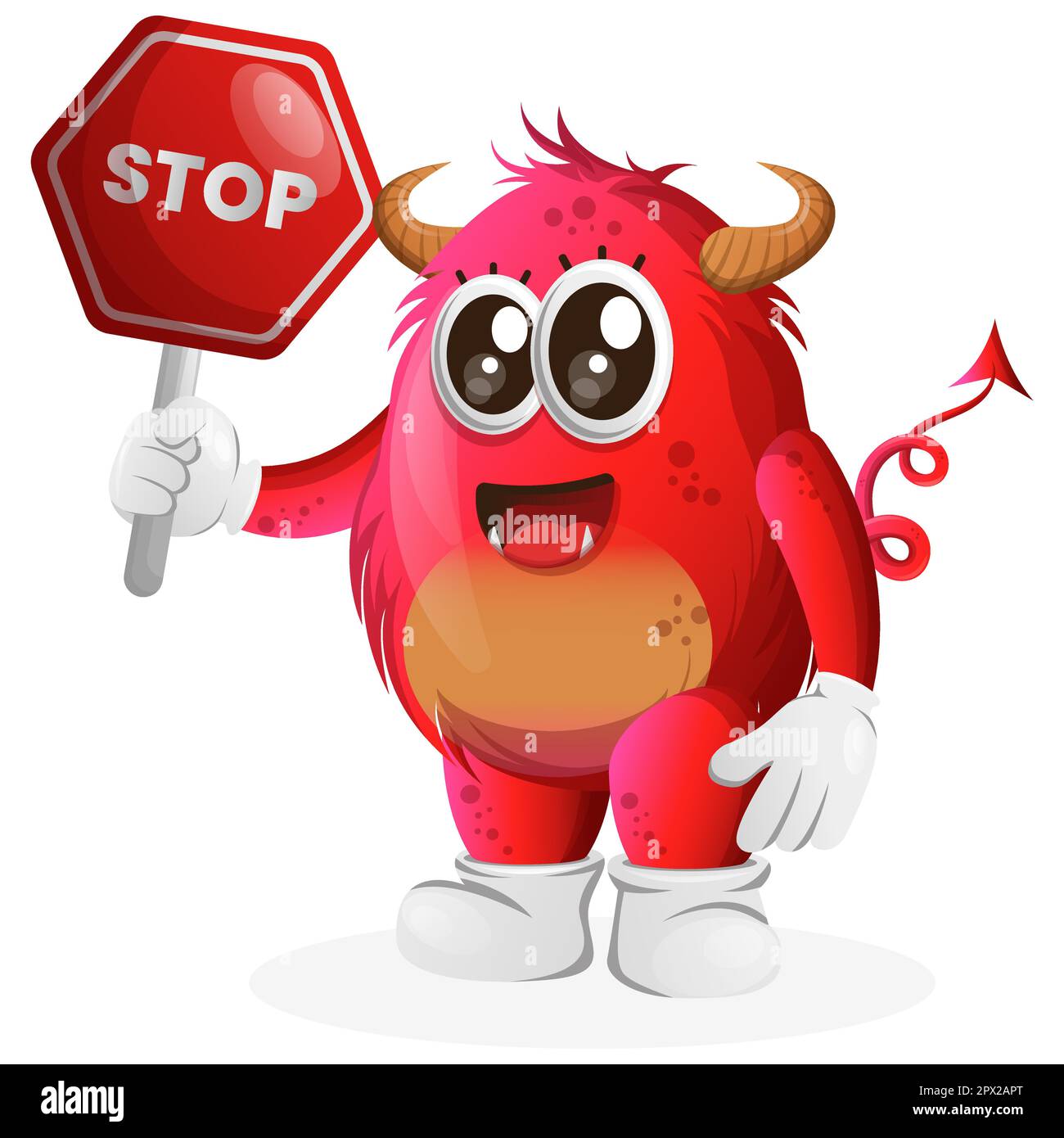 Cute red monster holding stop sign, street sign, road sign. Perfect for ...