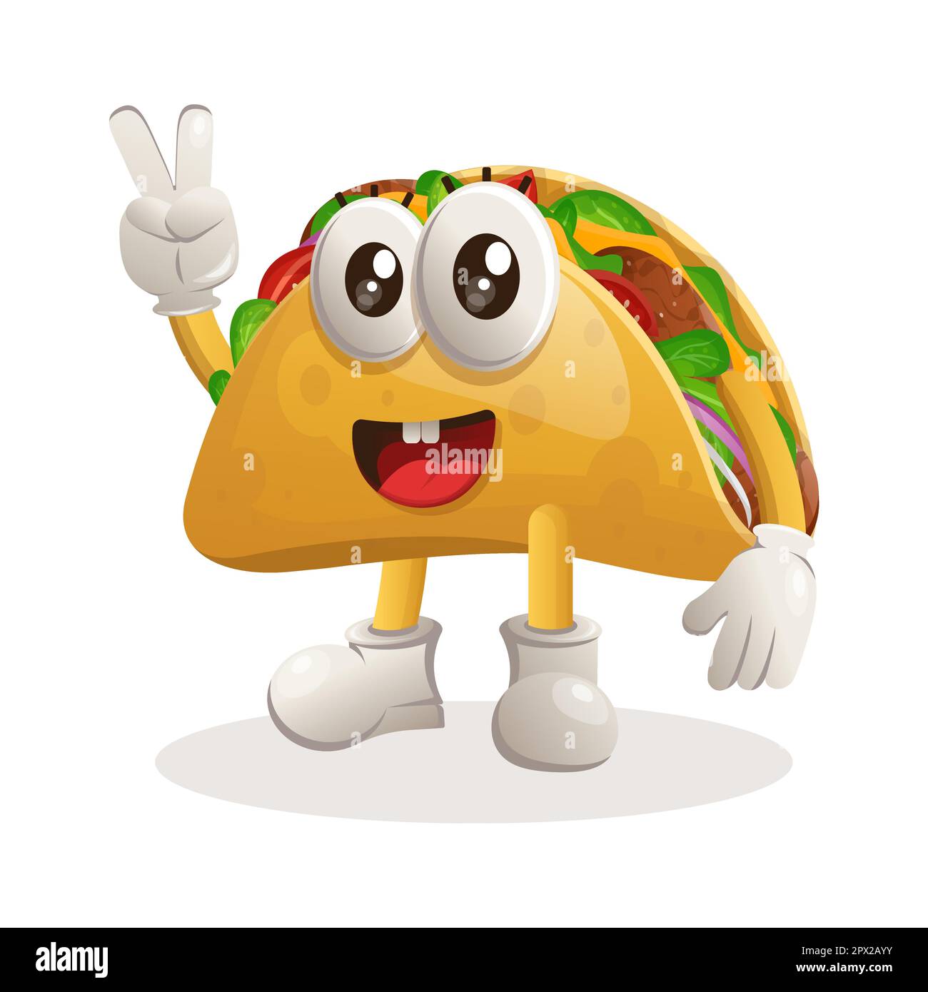 Cute taco mascot with peace hand. Perfect for food store, small ...