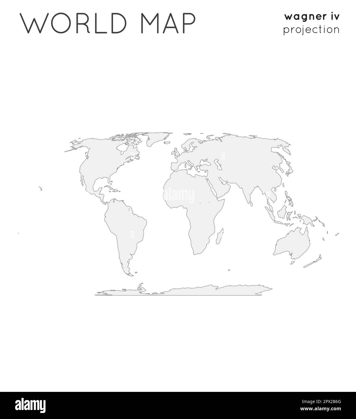 World map. Globe in Wagner IV projection, plain style. Outline vector ...