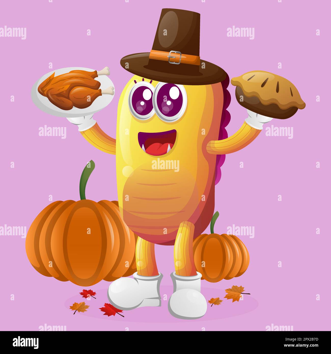 Cute yellow monster celebrate thanksgiving. Perfect for kids, small ...