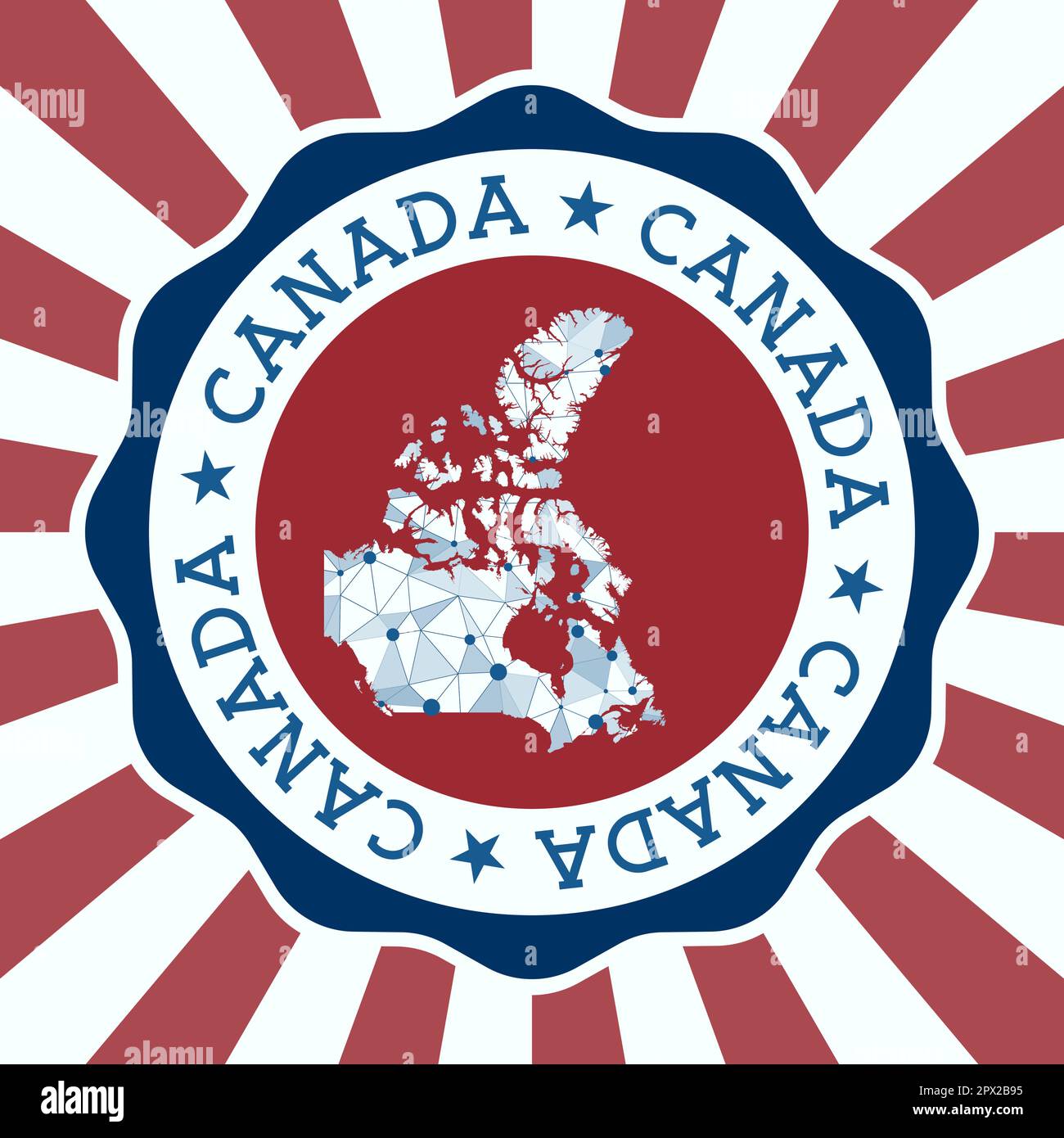 Canada Badge. Round logo of country with triangular mesh map and radial ...
