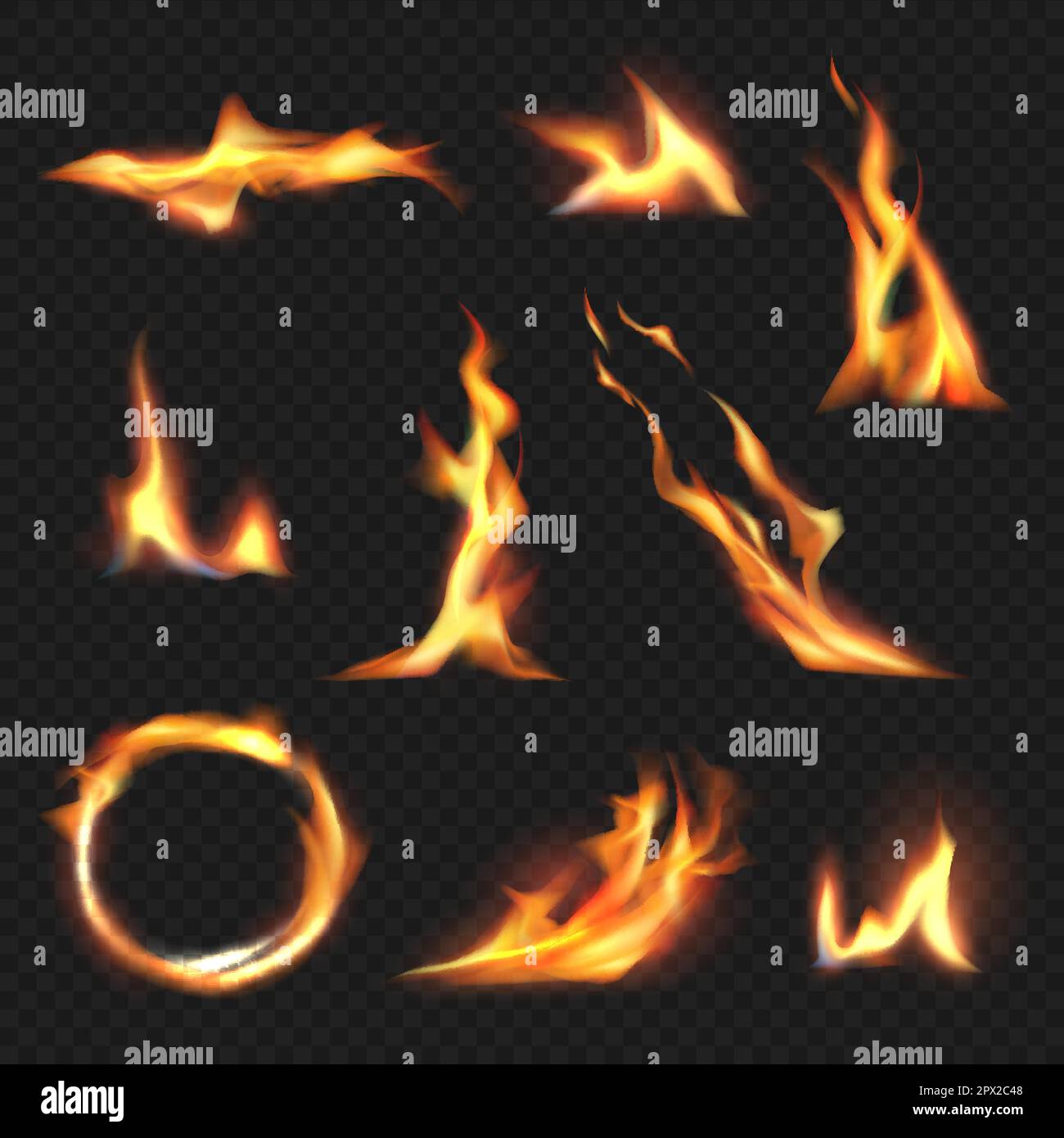 Fire shapes. Realistic hot flame decent vector templates pictures set ...