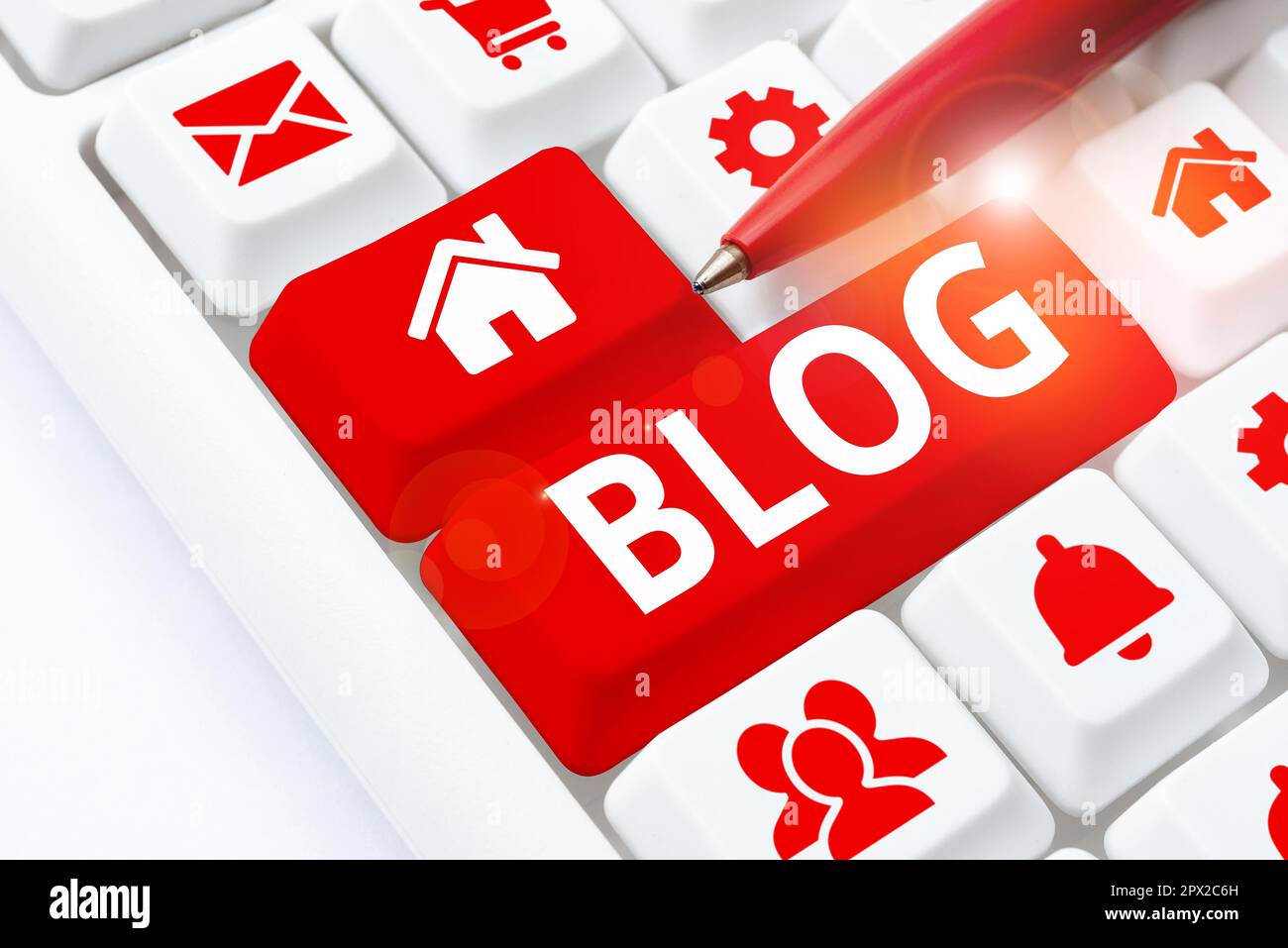 Hand writing sign Blog, Business showcase A regularly updated website web page written in ...