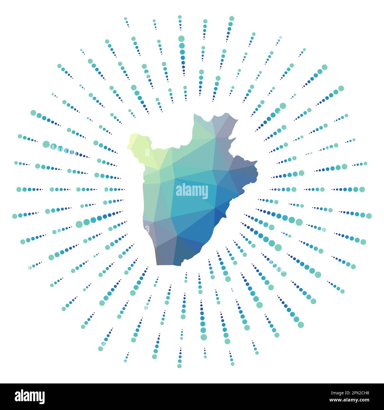 Shape of Burundi, polygonal sunburst. Map of the country with colorful ...