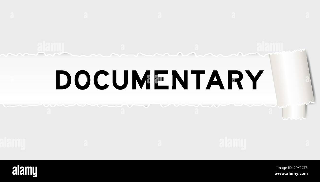Ripped gray paper background that have word documentary under torn part ...
