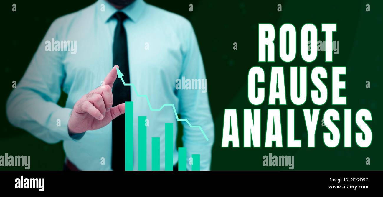 Text sign showing Root Cause Analysis, Concept meaning Method of Problem Solving Identify Fault ...