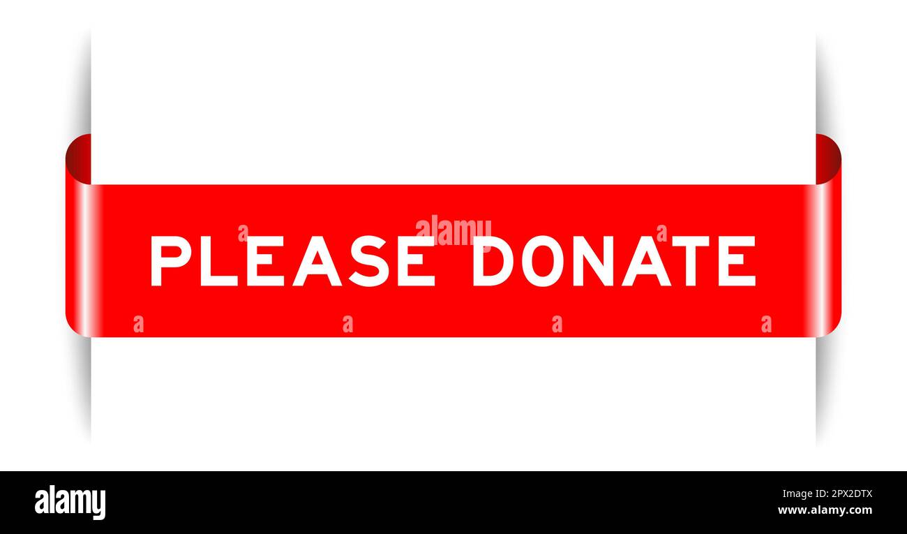 Red color inserted label banner with word please donate on white background Stock Vector Image ...