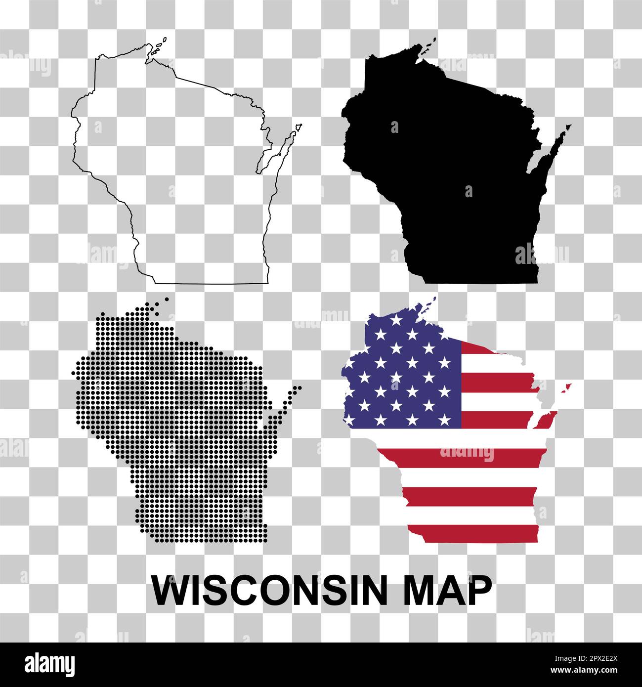 Set of Wisconsin map shape, united states of america. Flat concept icon ...