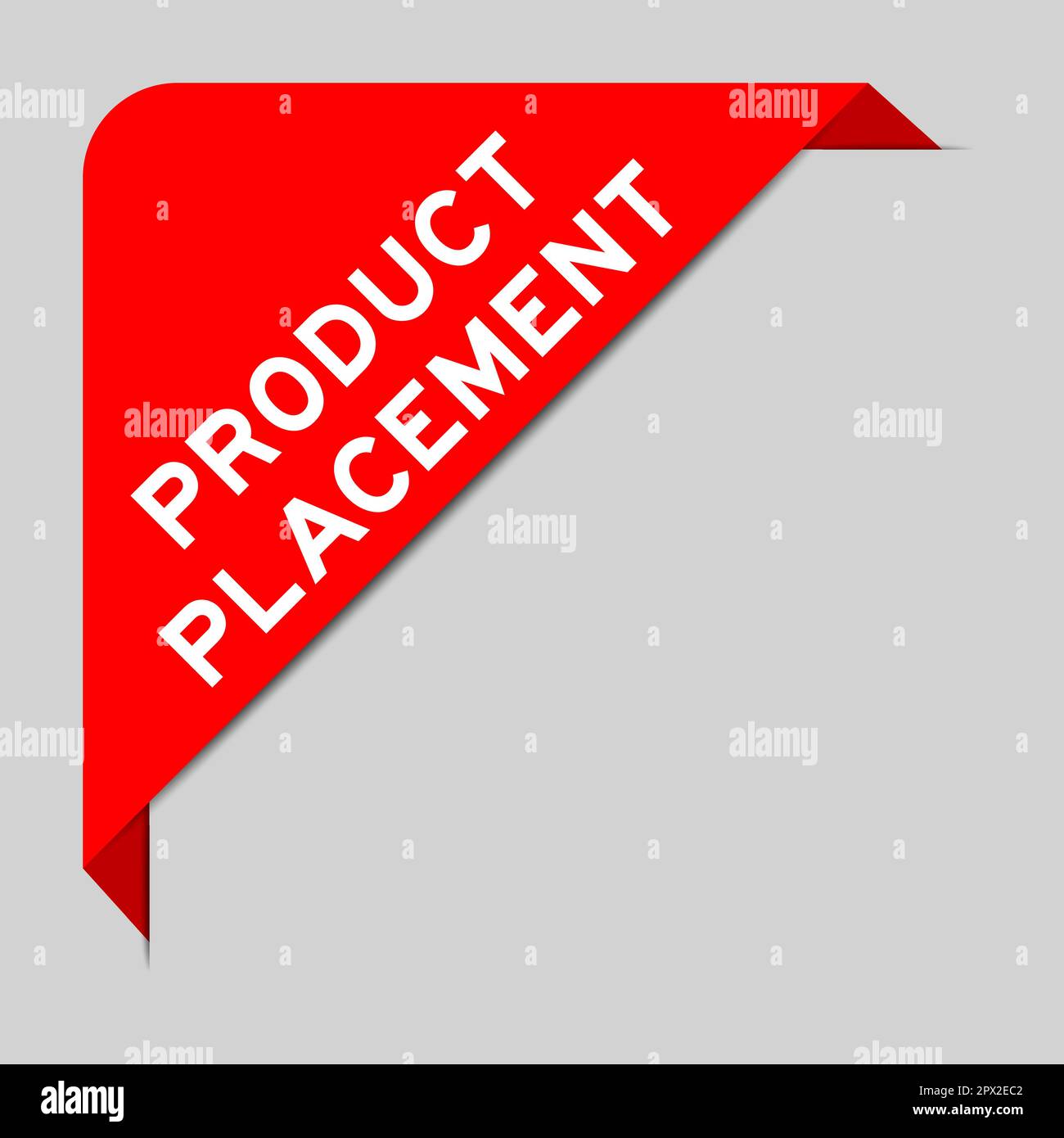 Red color of corner label banner with word product placement on gray ...