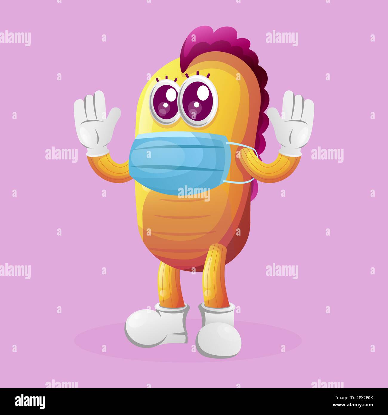 Cute yellow monster wearing medical mask, protect from covid-19 ...