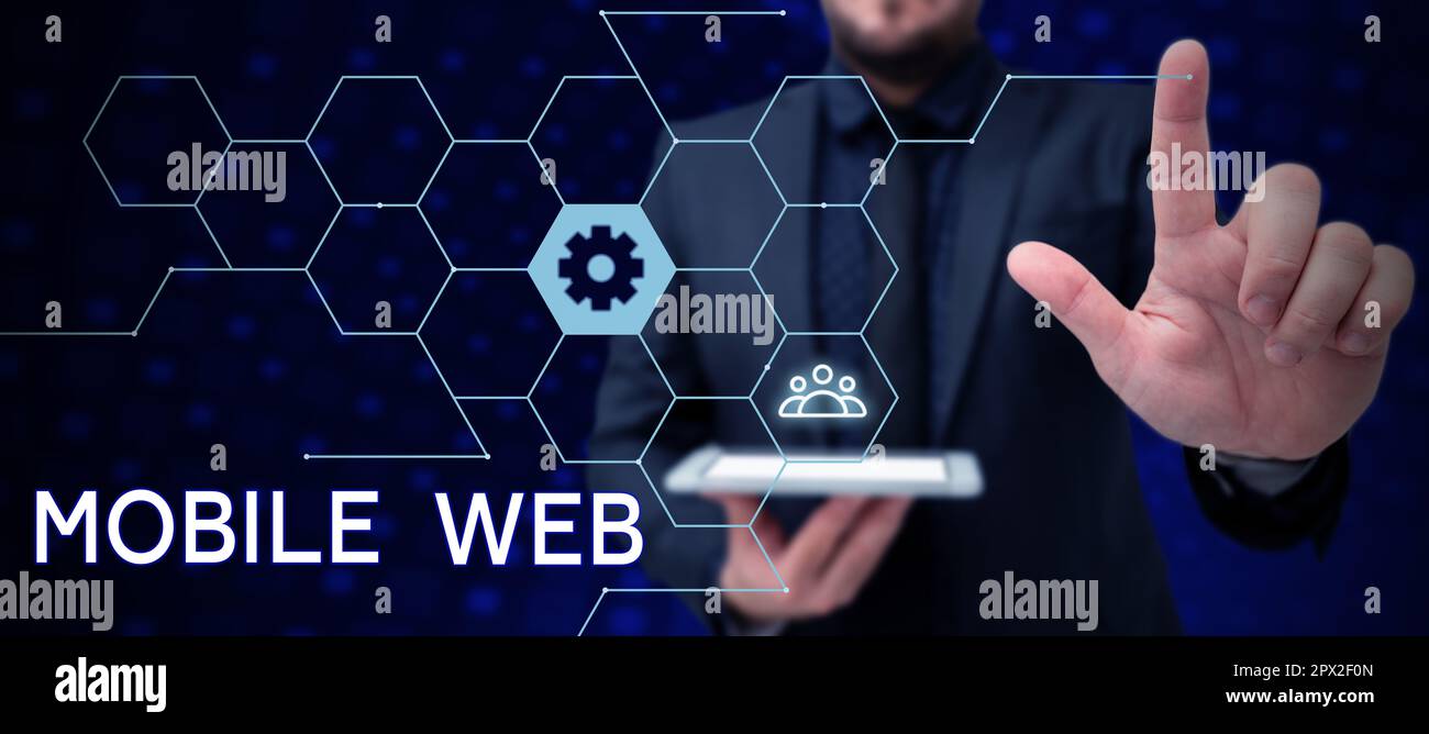 Text caption presenting Mobile Web, Concept meaning browser-based ...