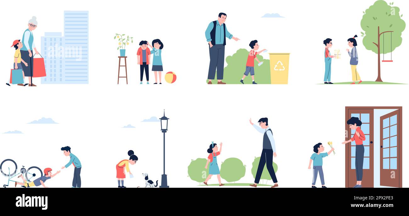 Good kids behaviour and manners. Polite children, smile boys and girls ...