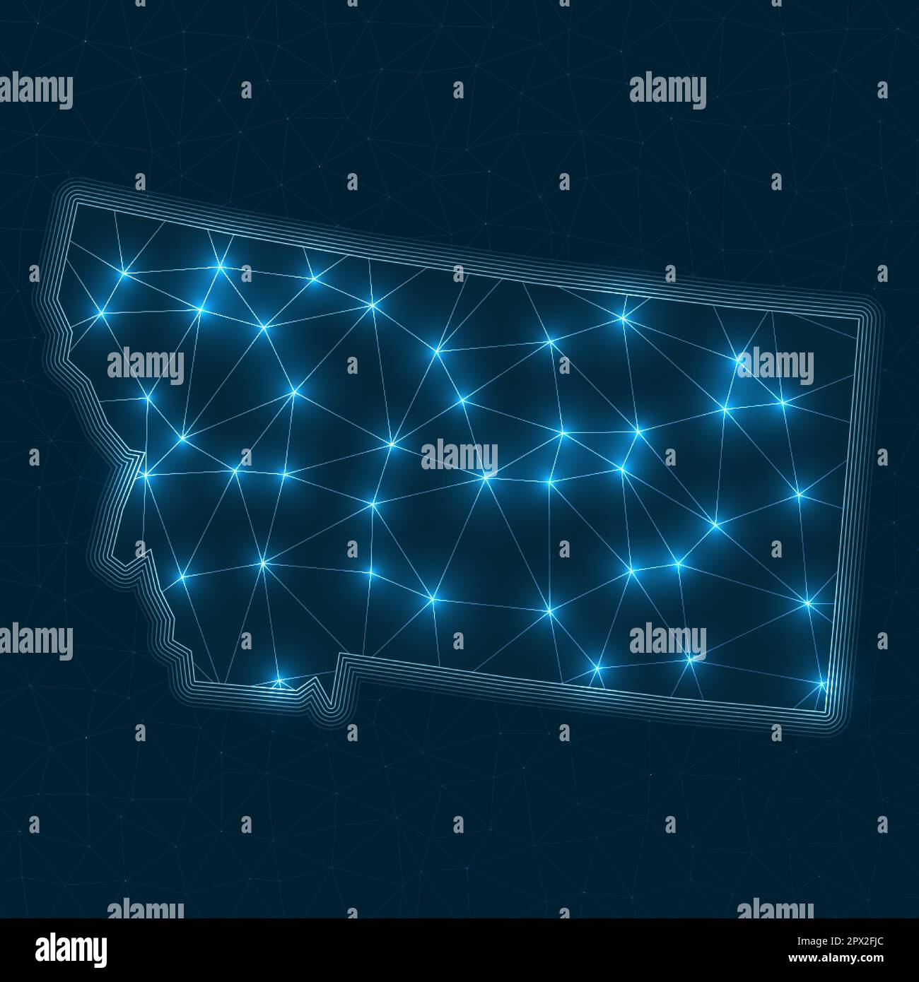 Montana network map. Abstract geometric map of the US state. Digital ...