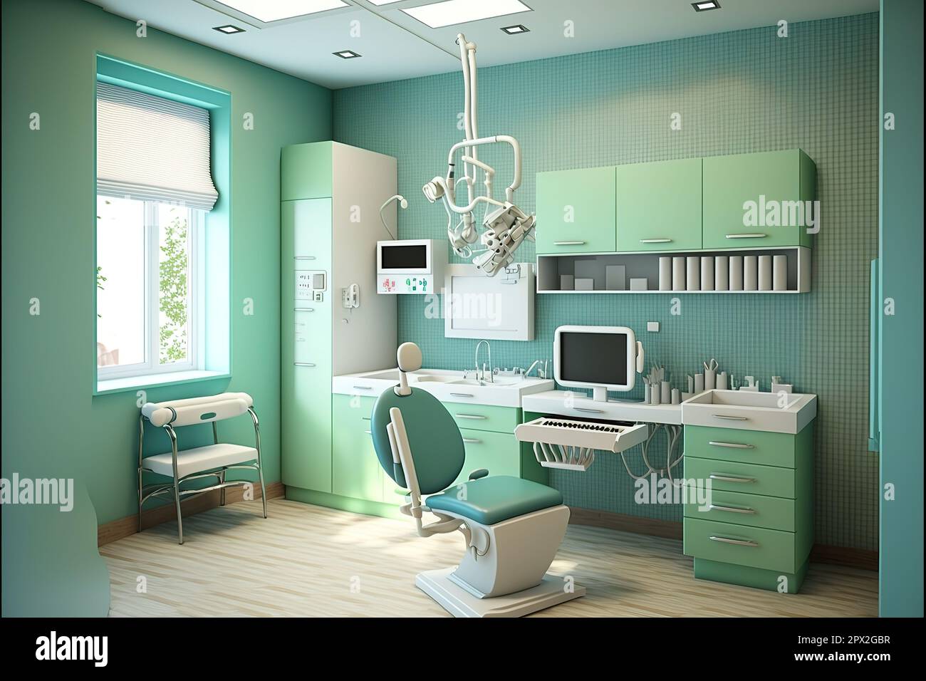 Dental clinic interior design with several working boxes and tools ...