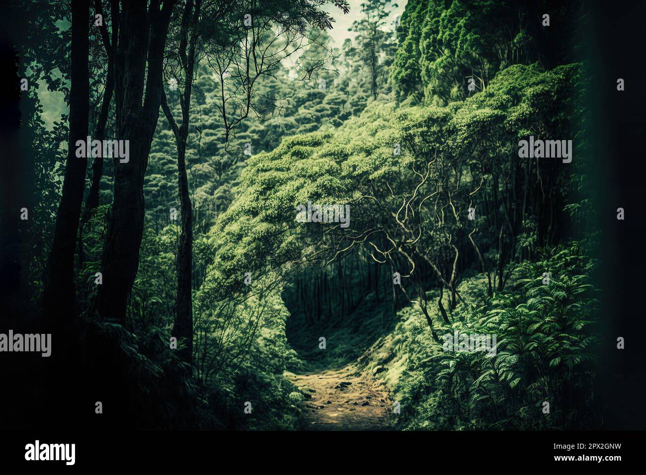 Very dense forest with green trees at Mawlynnong in Meghalaya, India ...