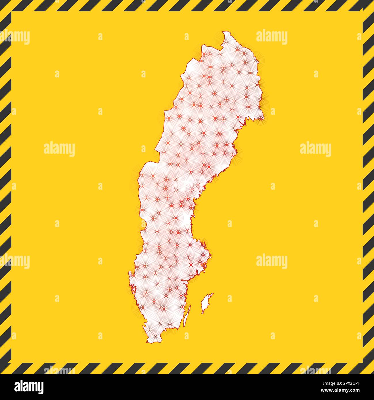 Sweden closed - virus danger sign. Lockdown country icon. Black striped ...