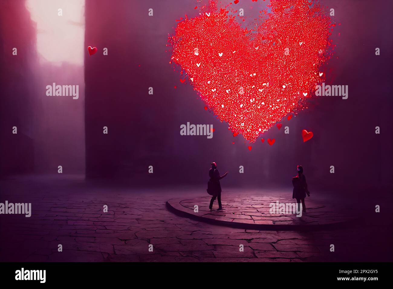 3d illustration futuristic love concept, couple holding red heart Stock ...