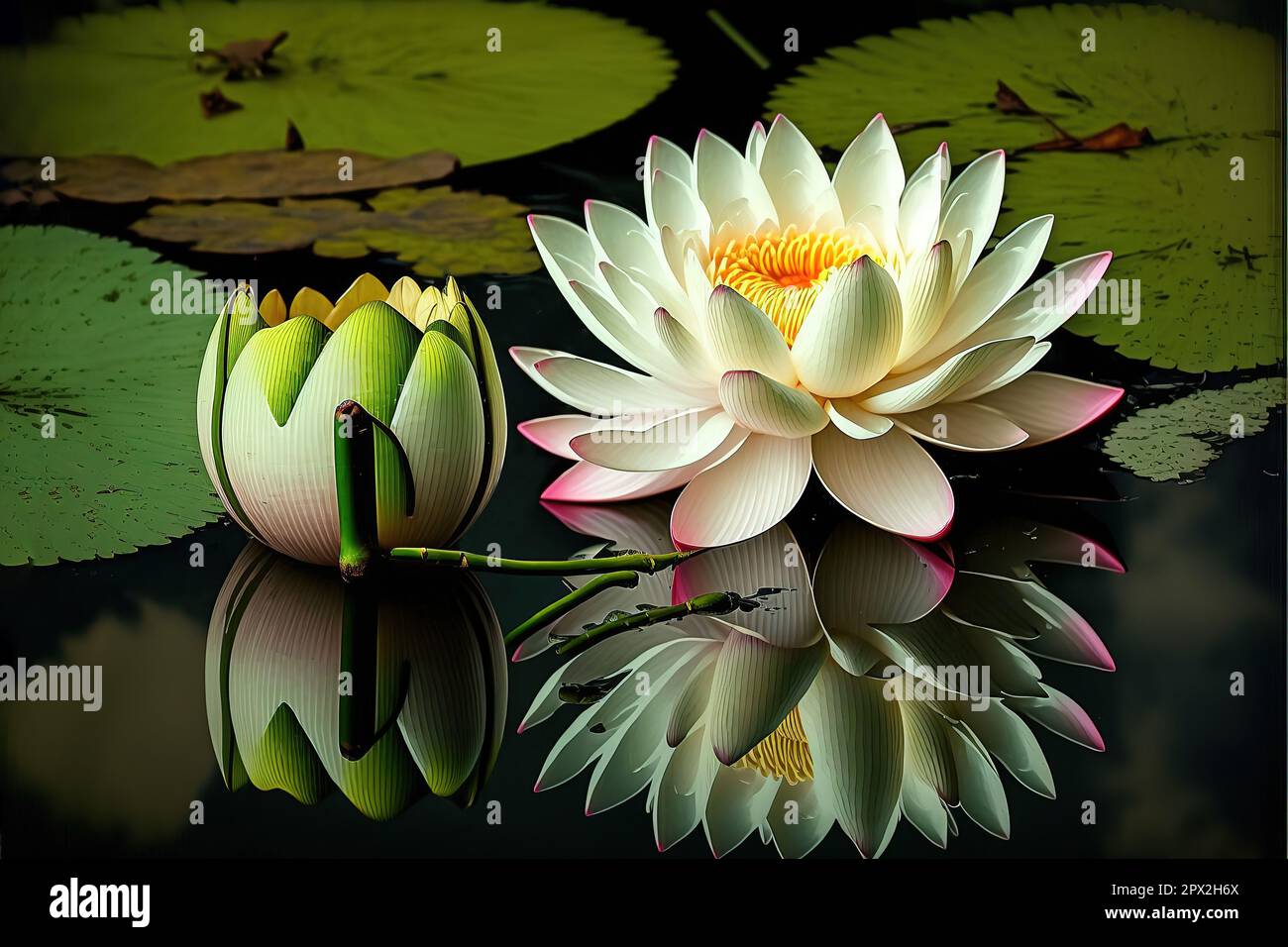 Beautiful lotus flower on the water in a park close-up. stock photo ...