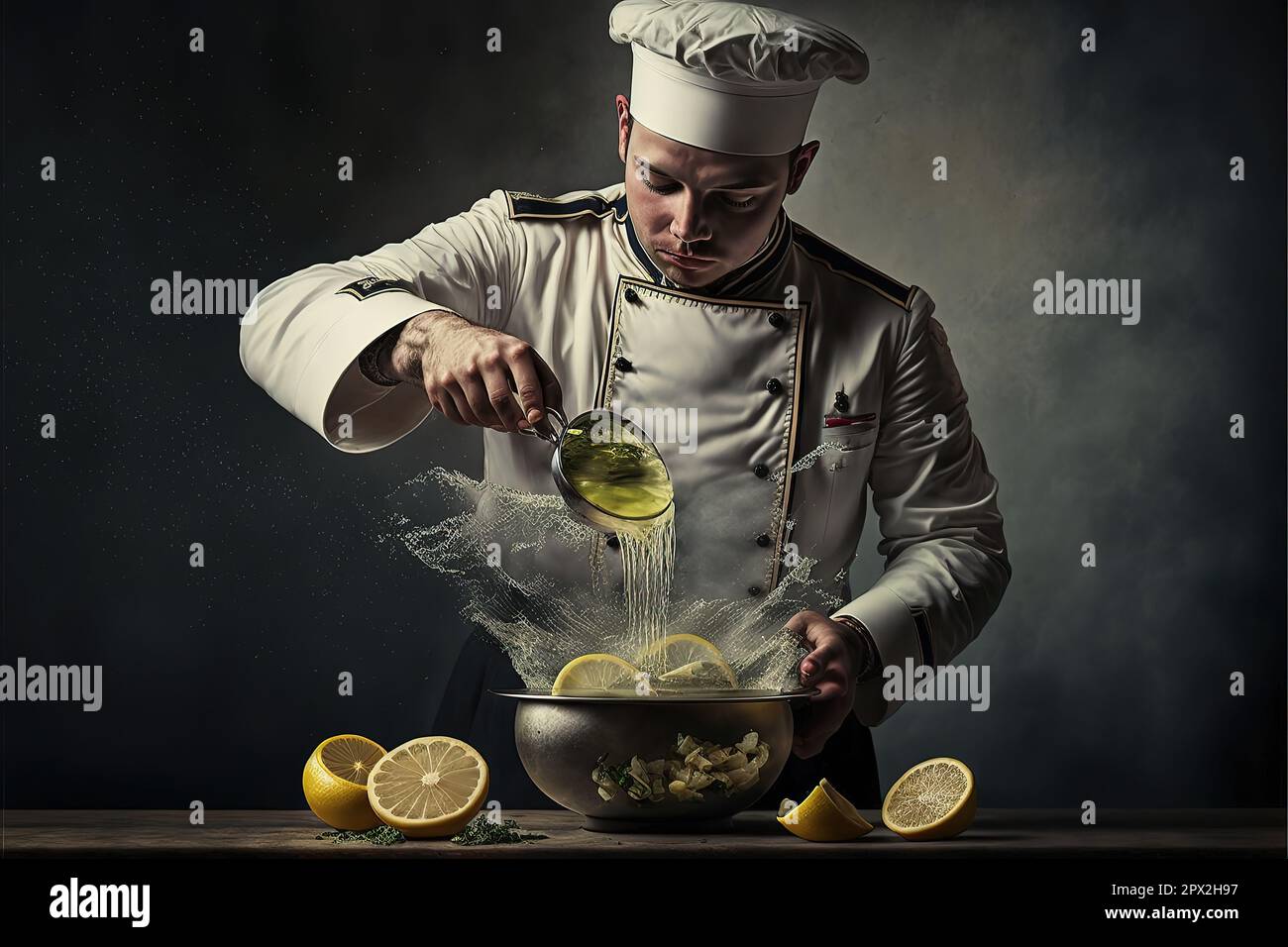 the chef squeezes out the lemon juice Stock Photo - Alamy