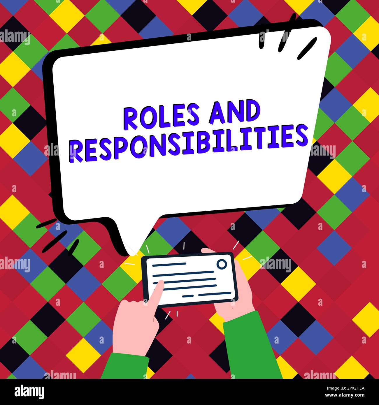 Sign displaying Roles And Responsibilities, Business overview Business ...