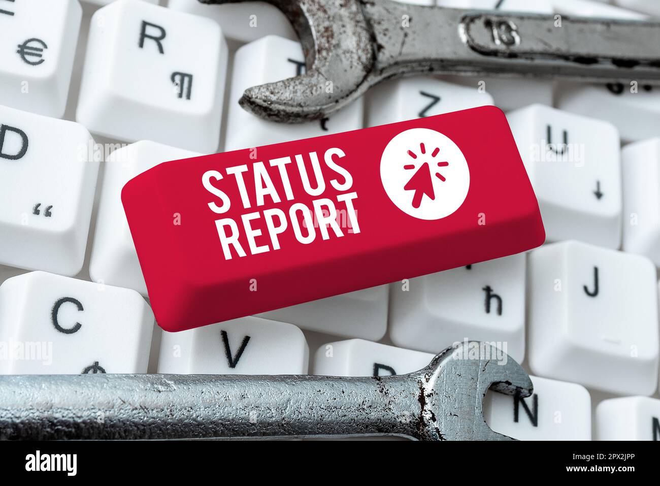 Sign displaying Status Report, Concept meaning Update Summary of ...
