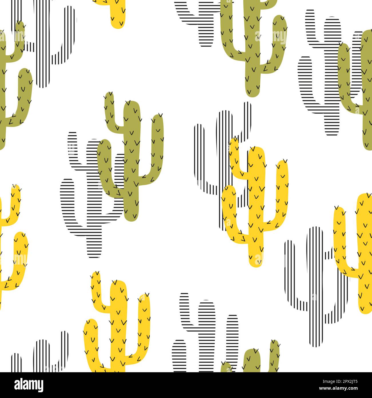 Seamless cartoon cactus pattern. Vector background with abstract green ...