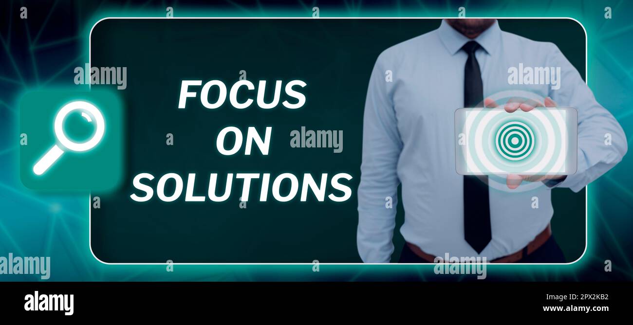 Hand writing sign Focus On Solutions, Concept meaning powerful ...