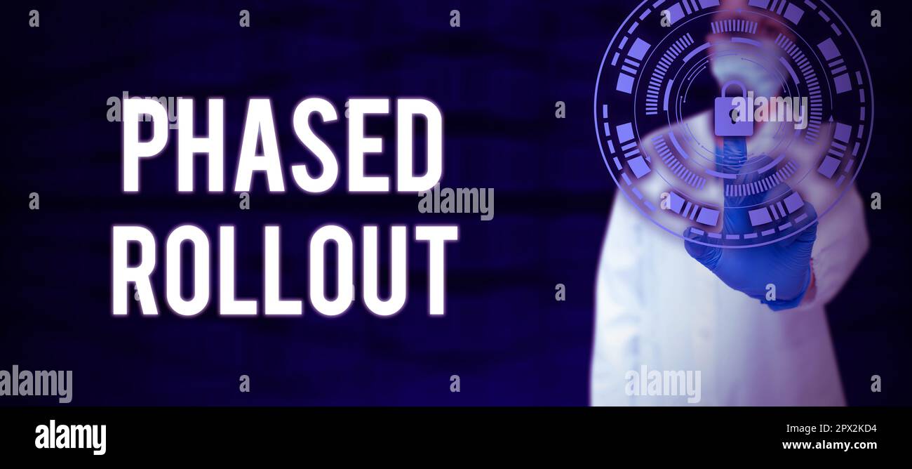 Hand writing sign Phased Rollout, Business showcase the practice of ...