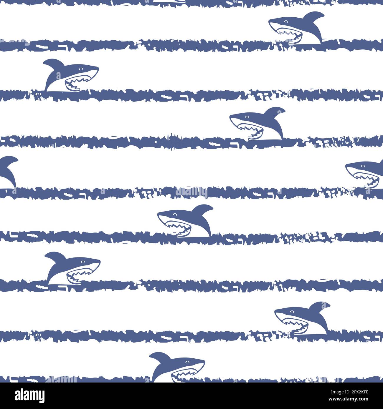 Striped seamless cartoon sharks pattern. Vector sea background Stock ...