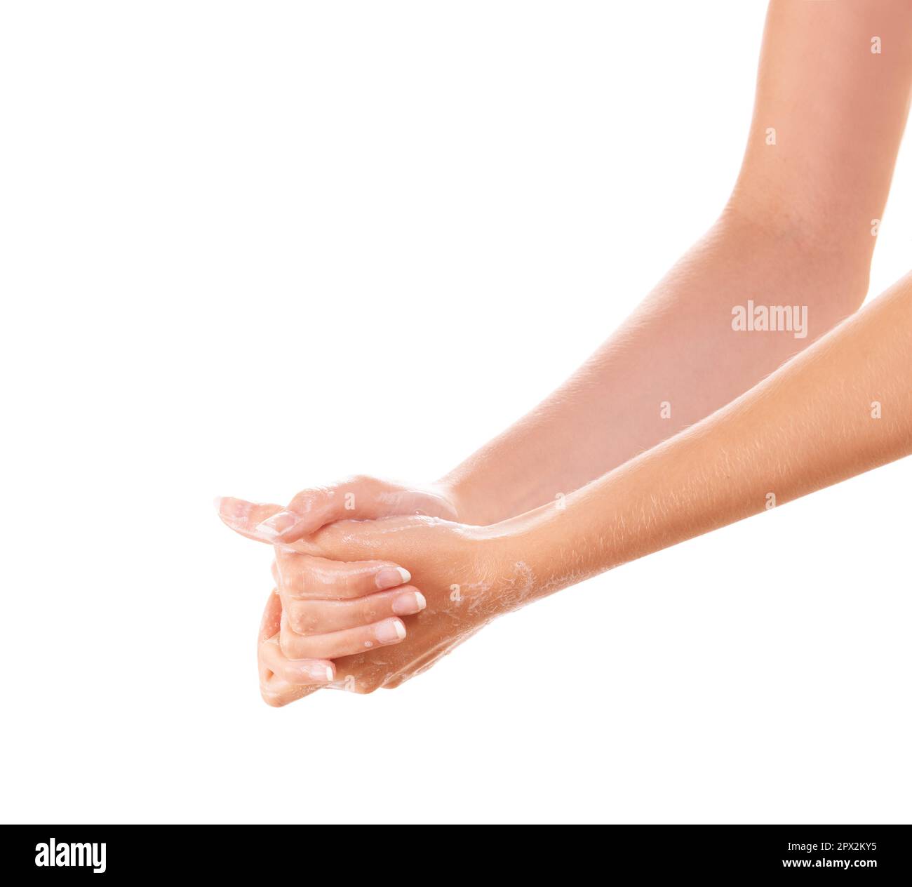 She has a good hygiene routine. a woman cleaning her hands Stock Photo ...