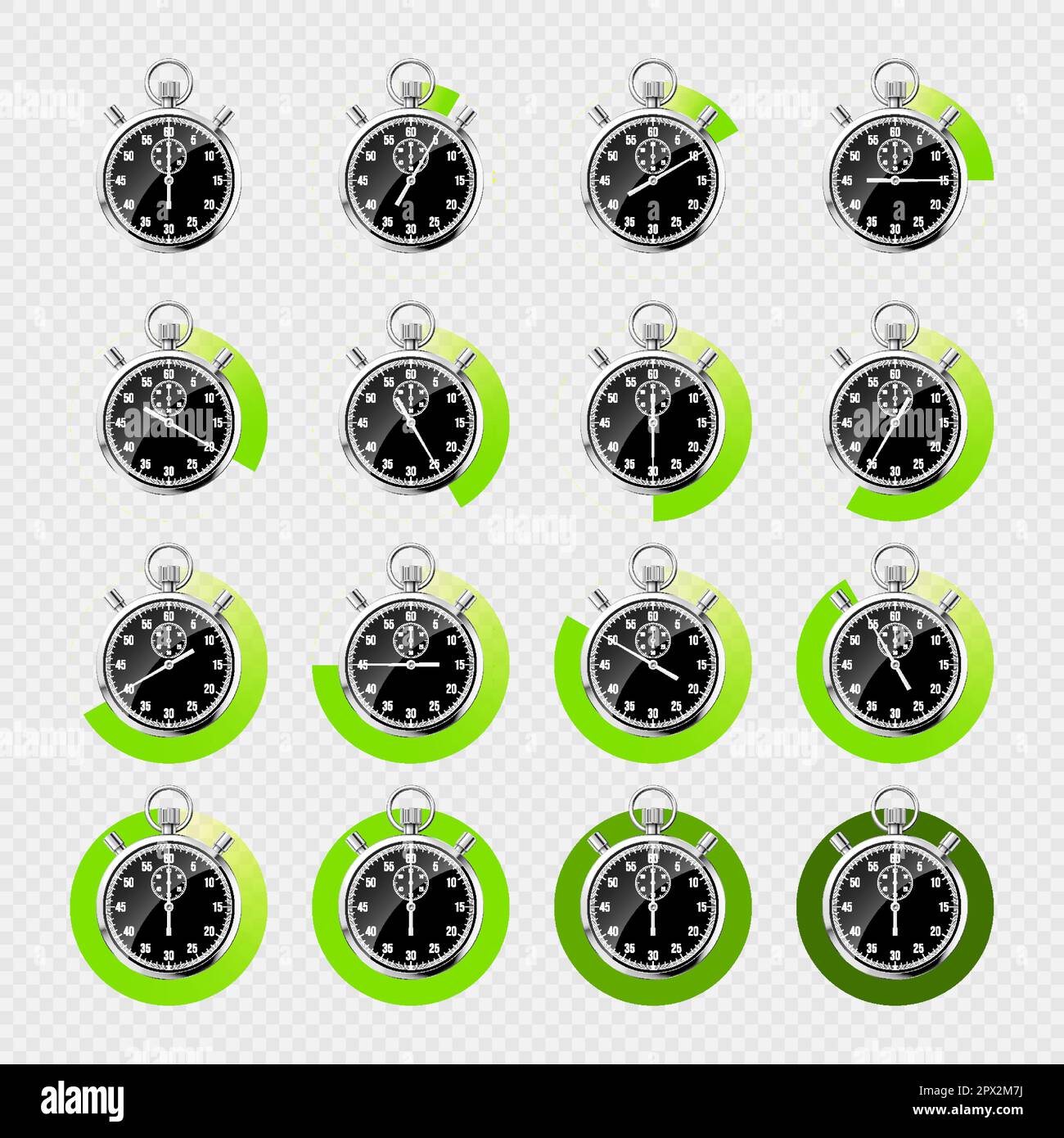 Realistic classic stopwatch. Shiny metal chronometer, black time ...