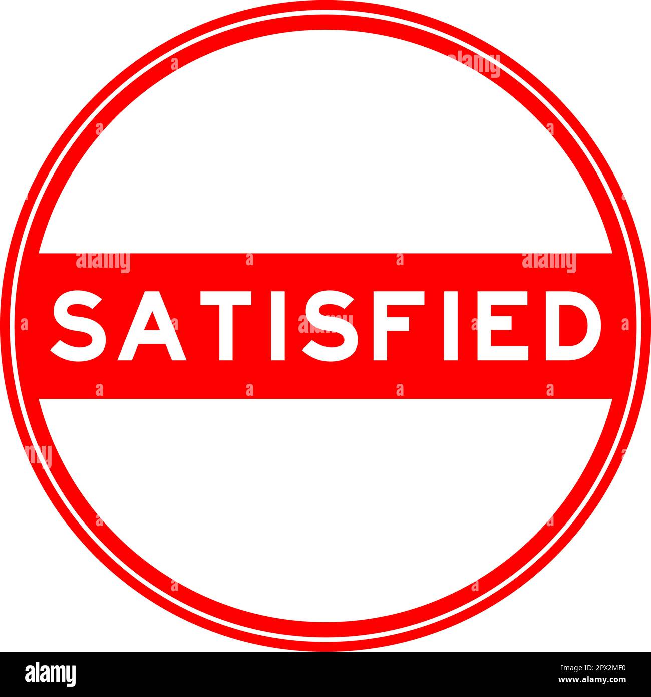 Red color round seal sticker in word satisfied on white background ...