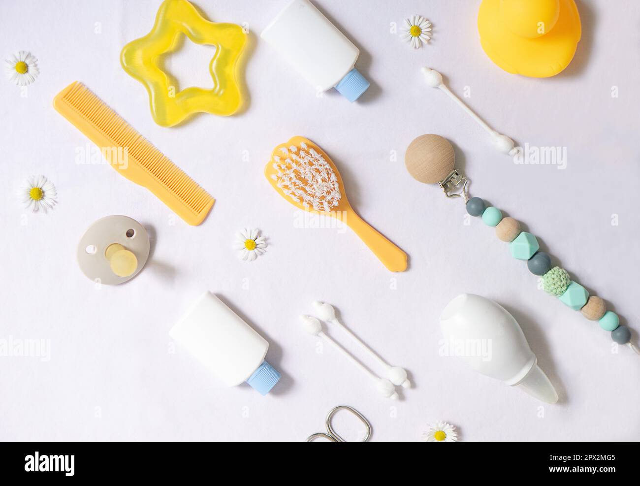 Different baby care accessories on the white background Stock Photo - Alamy