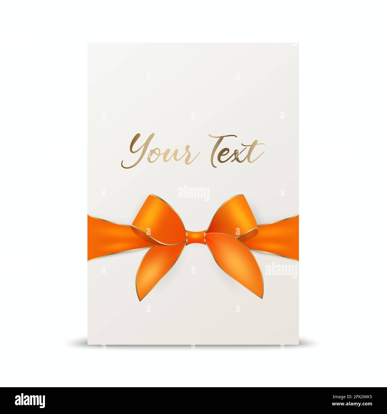 Vector 3d Realistic Orange Gift Ribbon and Bow with White Greeting Card ...