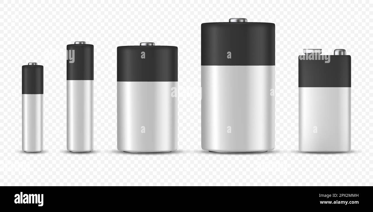 Vector 3d Realistic Black and White Alkaline Battery Icon Set Closeup ...