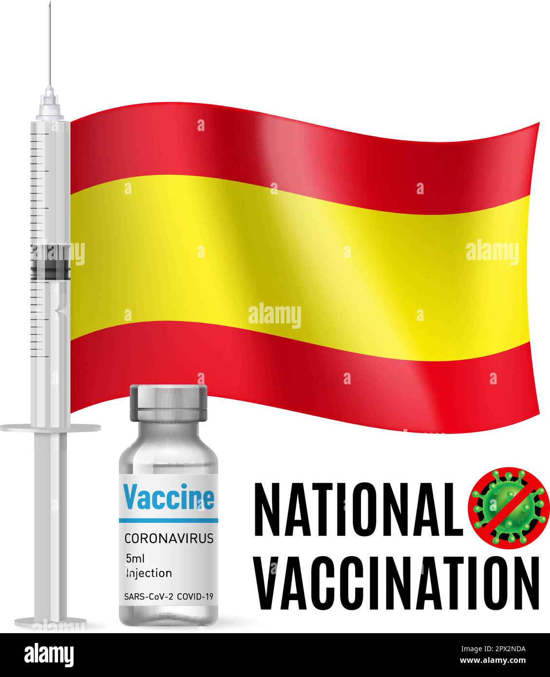 Flag of Spain with Vaccine Immunization Syringe and the Vial of ...