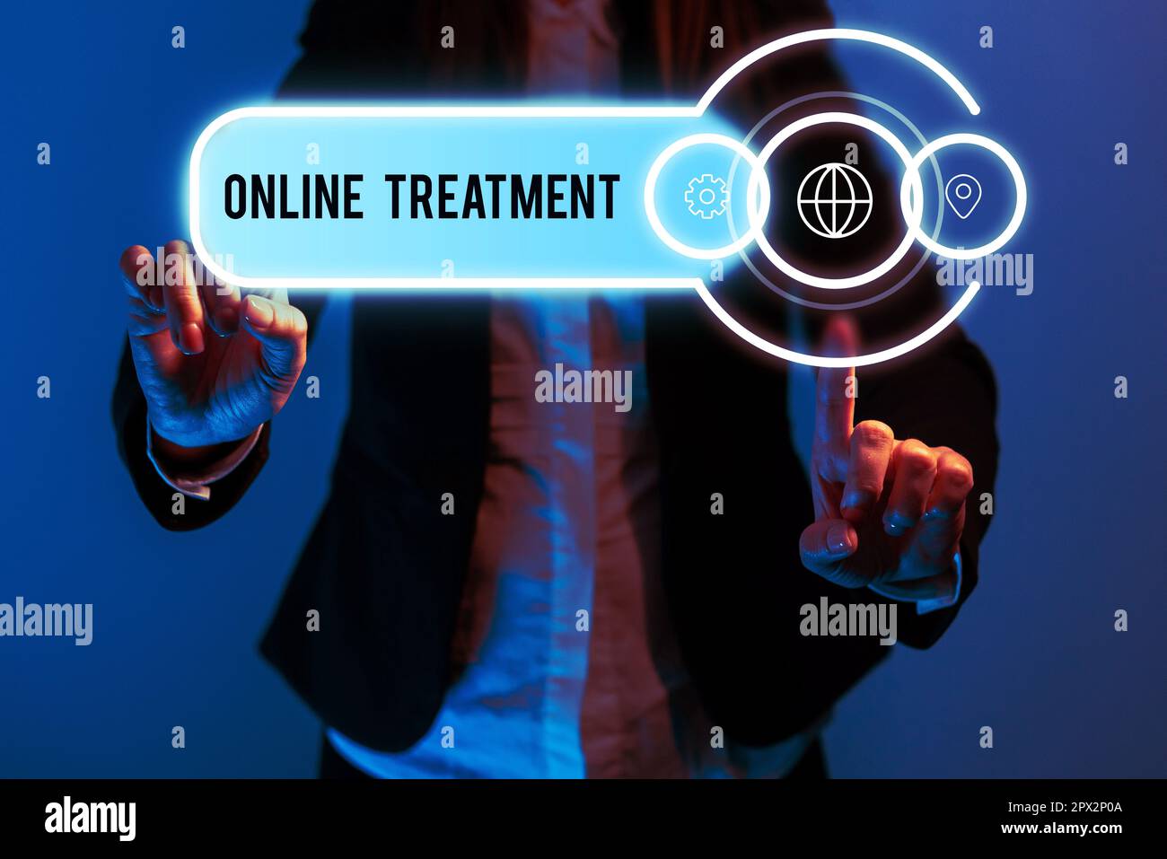Text caption presenting Online Treatment, Business approach delivery of ...