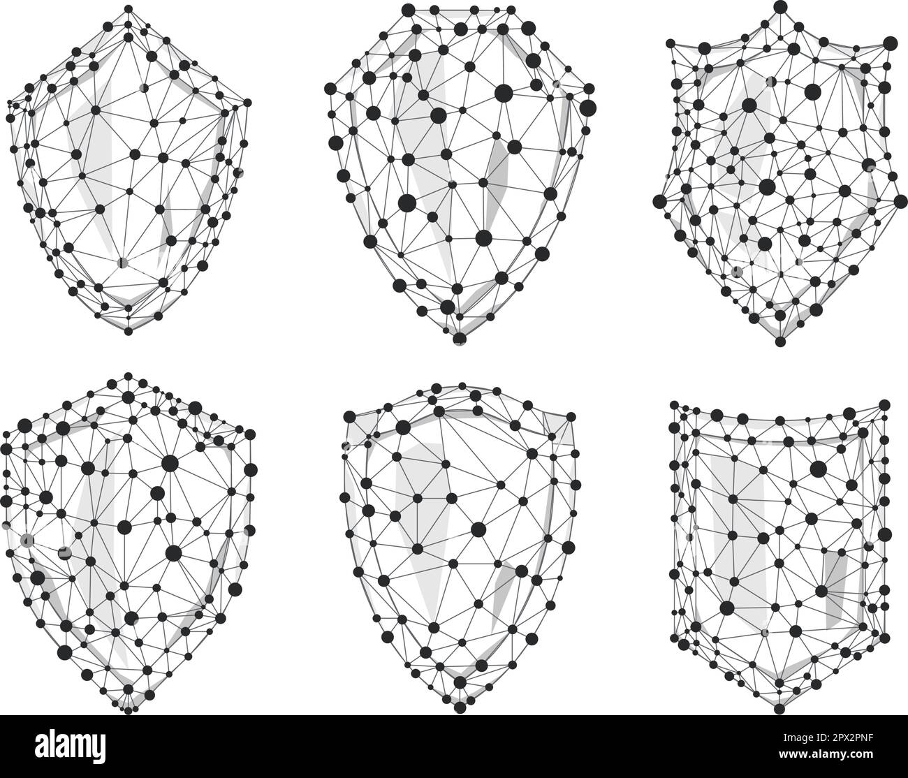 Shield wireframe polygon with line and dots isolated on white ...