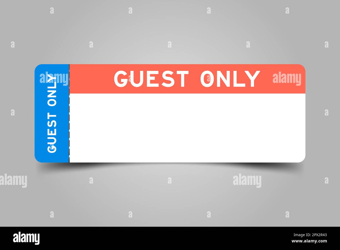 Blue and orange color ticket with word guest only and white copy space ...