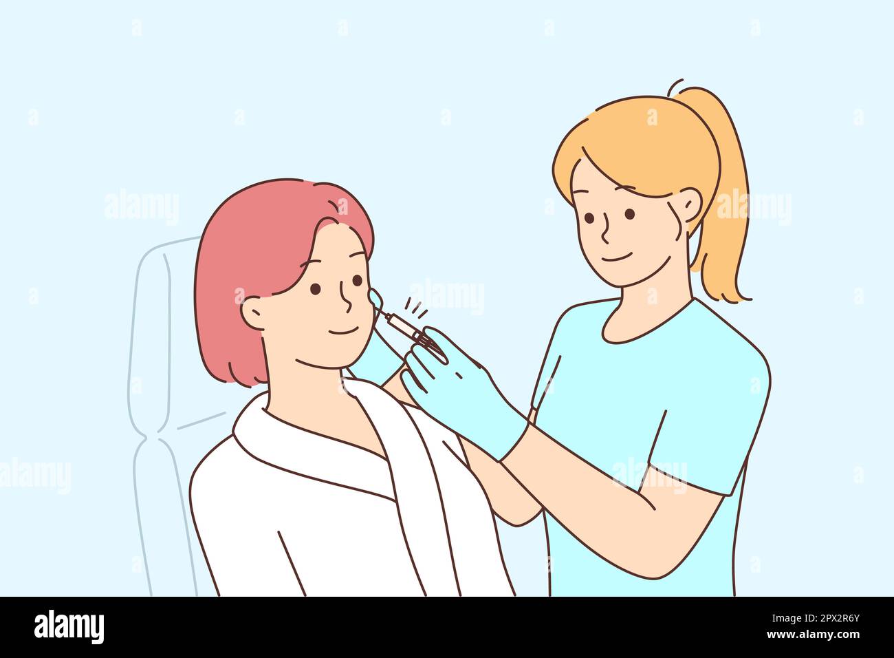 Woman client sit in chair get face procedures in beauty salon. Female ...