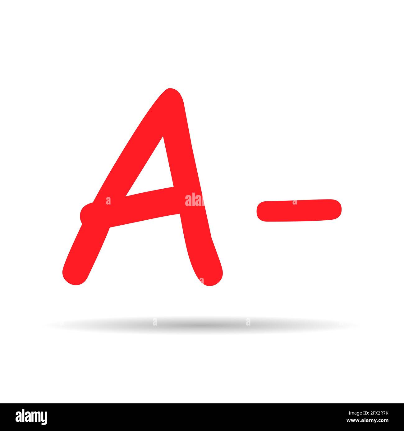 Grade result A minus with shadow. Hand drawn icon in red color. Test ...