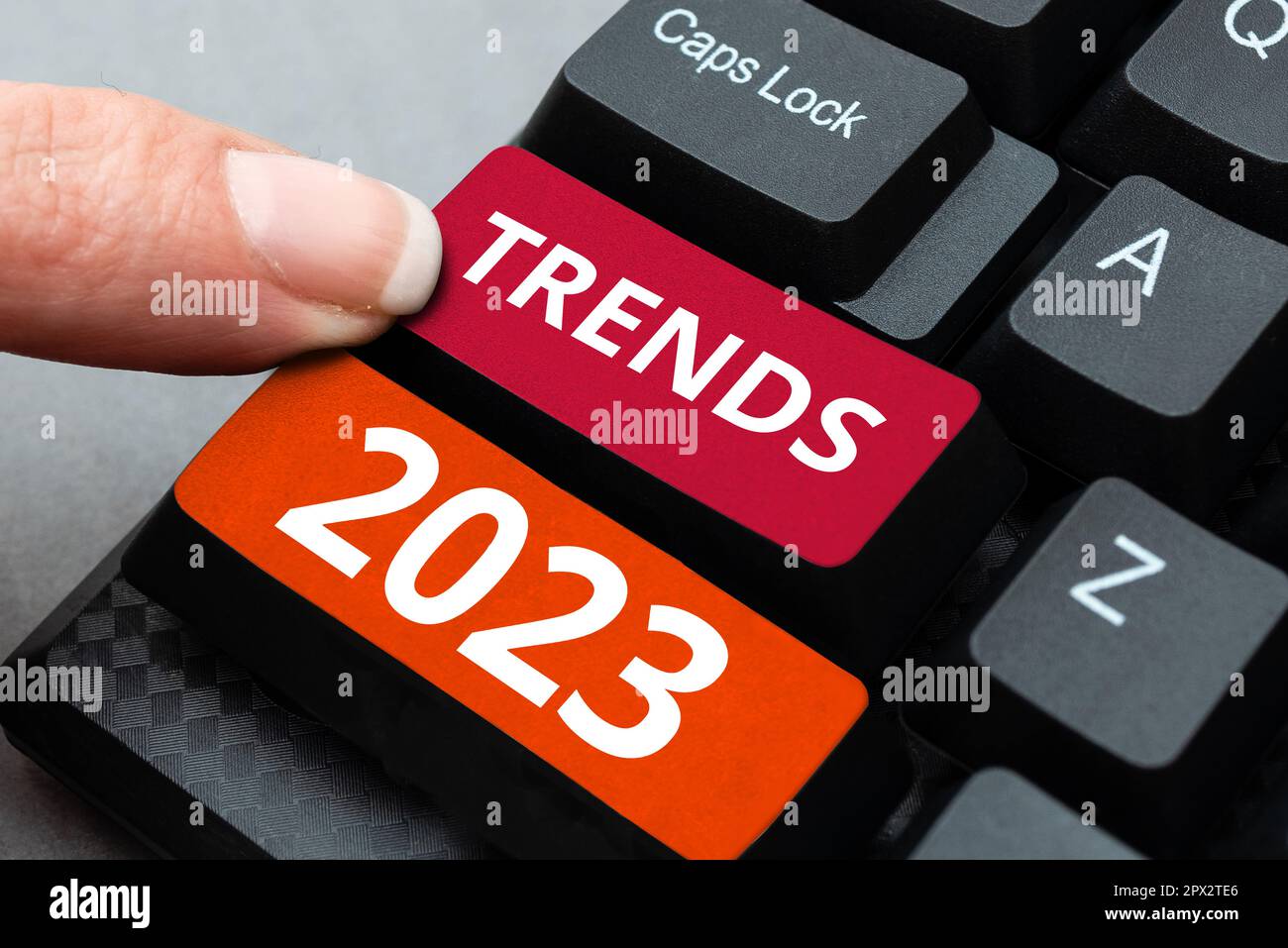 Writing displaying text Trends 2023, Business showcase Upcoming year ...