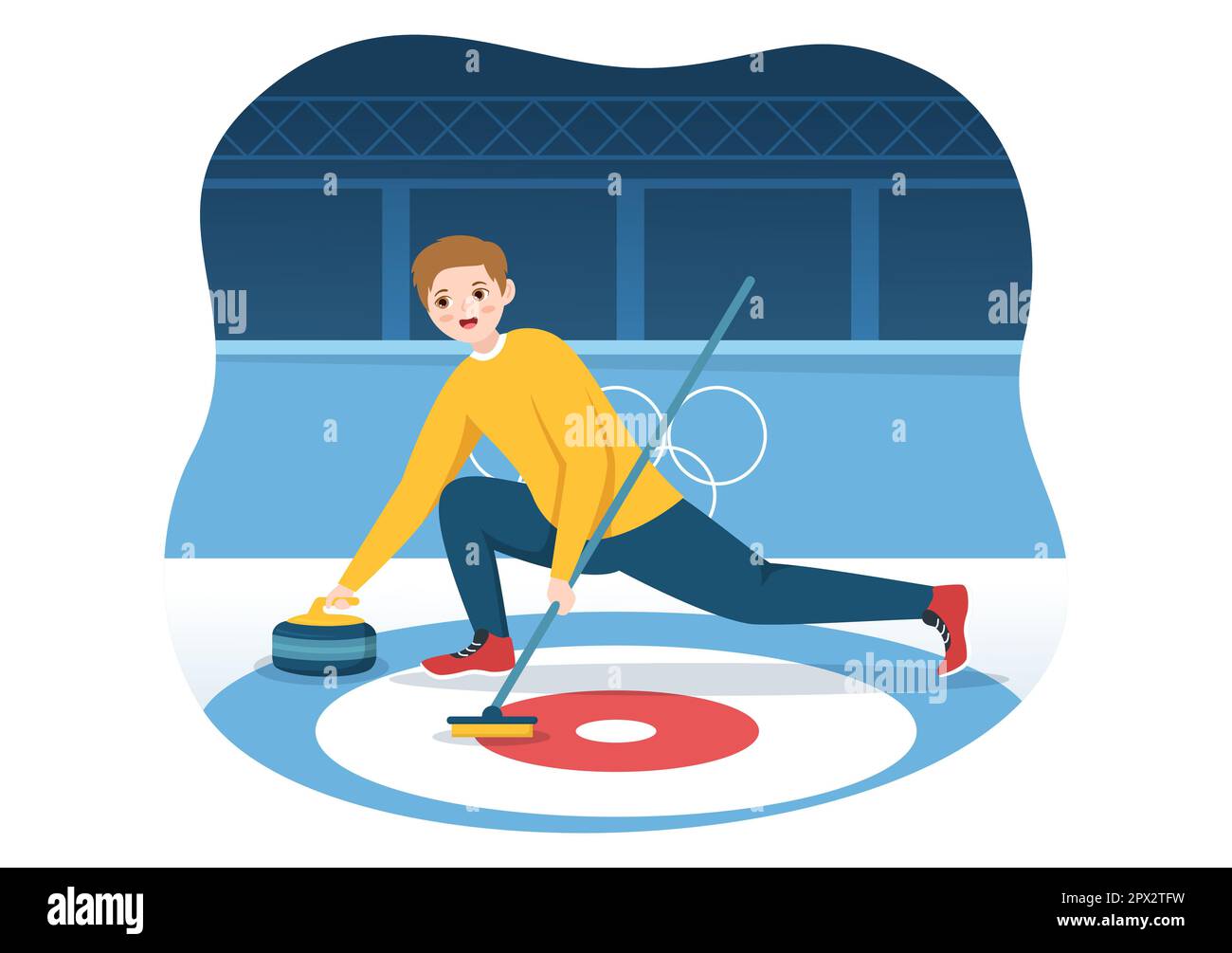 Curling Sport Illustration with Team Playing Game of Rocks and Broom in ...