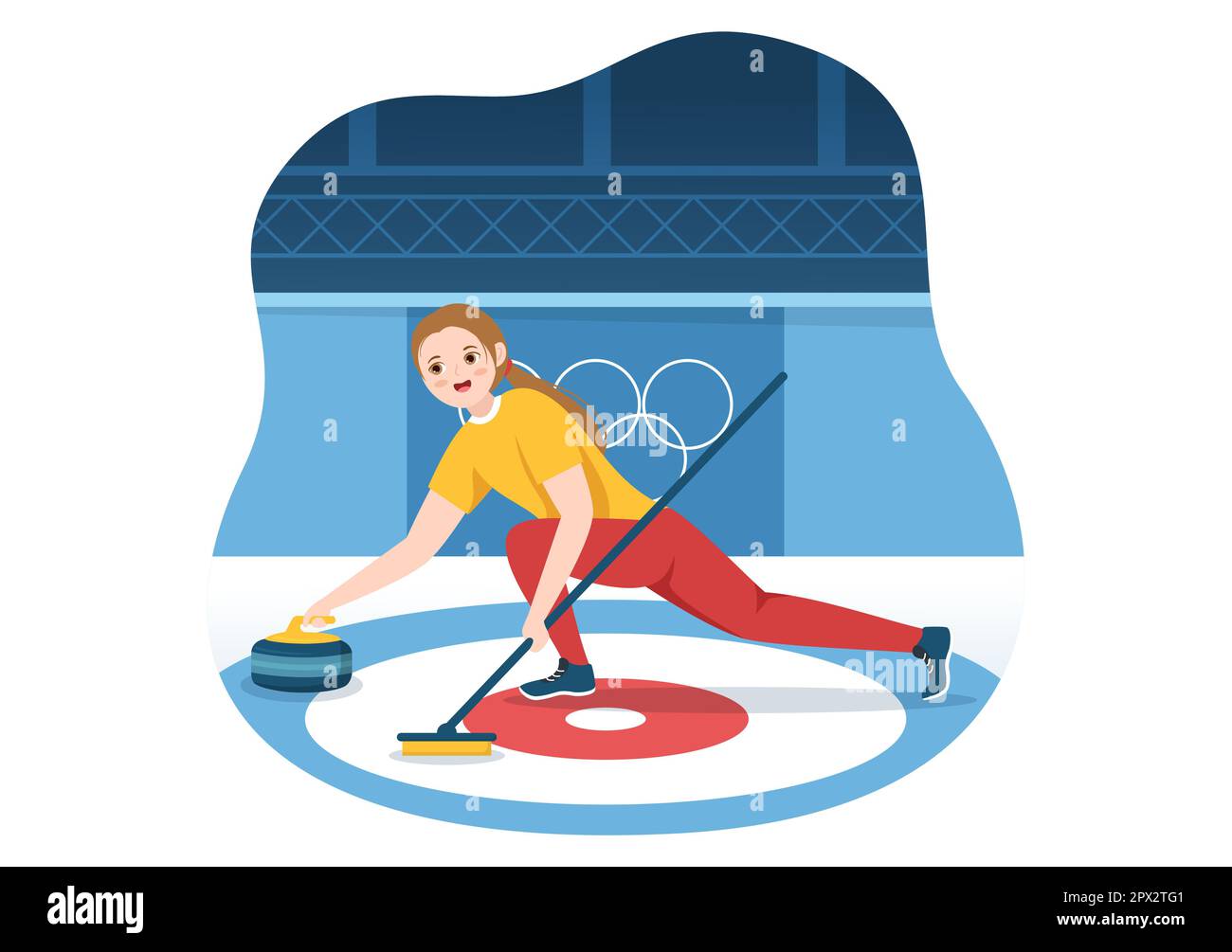 Curling Sport Illustration with Team Playing Game of Rocks and Broom in ...