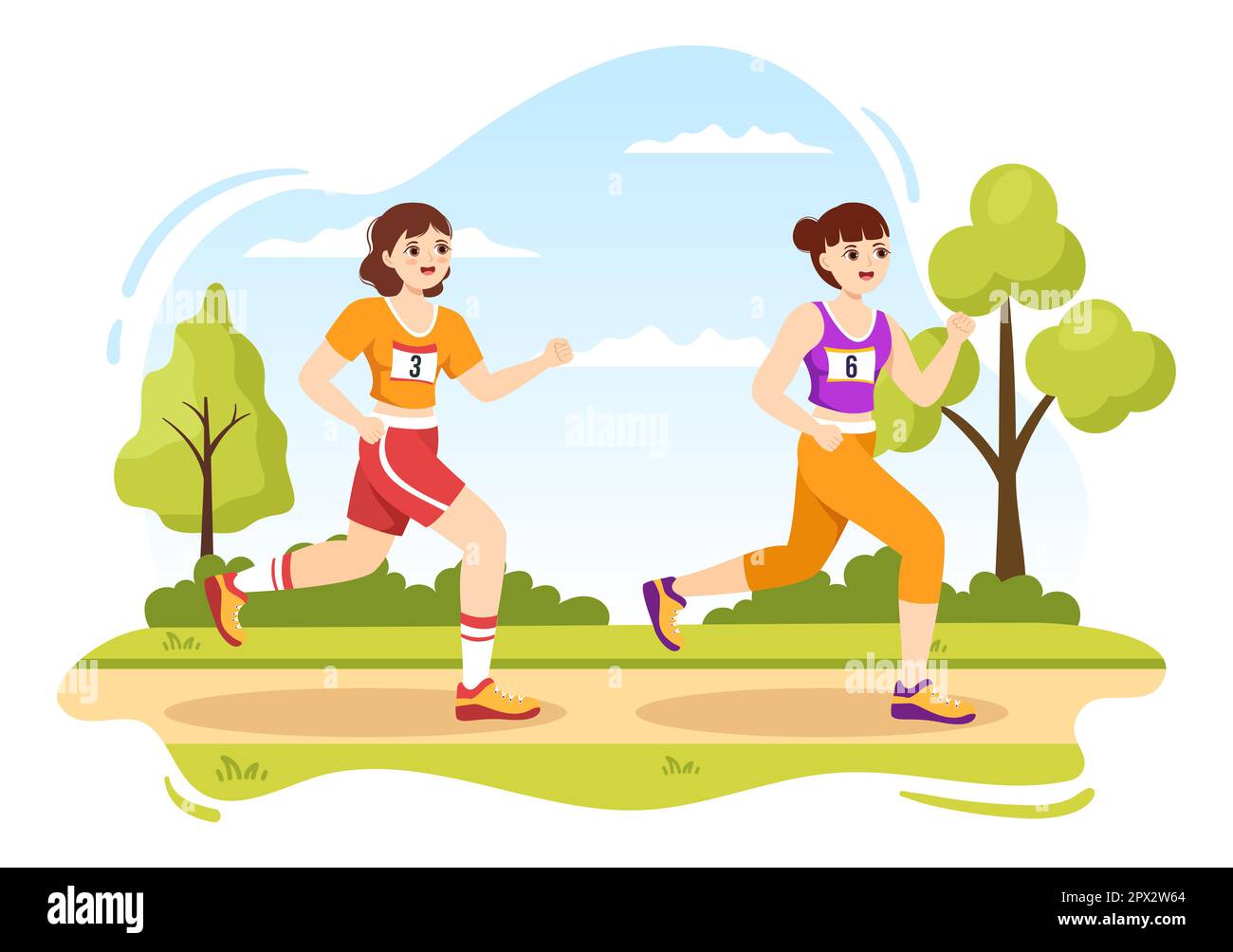 Marathon Race Illustration with People Running, Jogging Sport ...