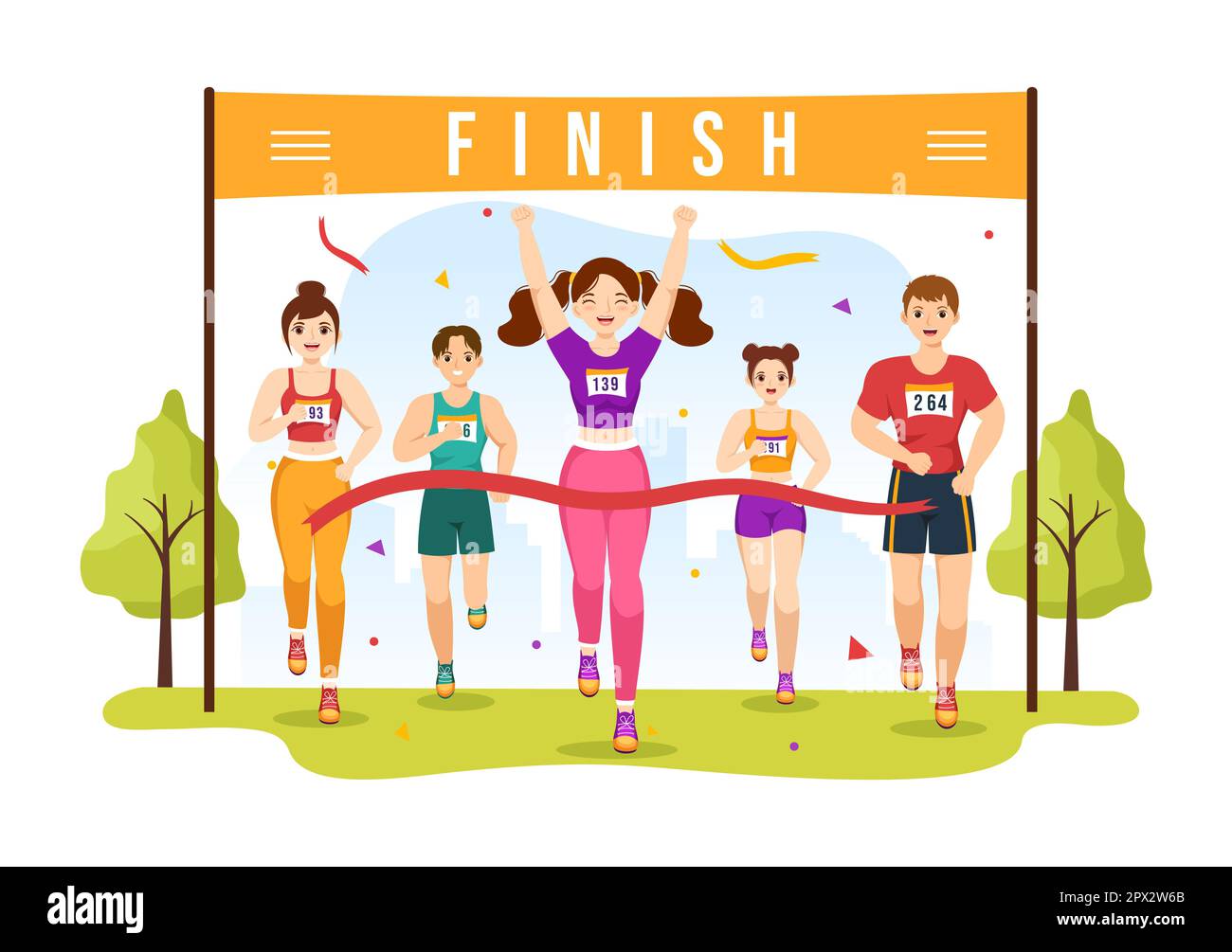 Marathon Race Illustration with People Running, Jogging Sport Tournament and Run to Reach the ...
