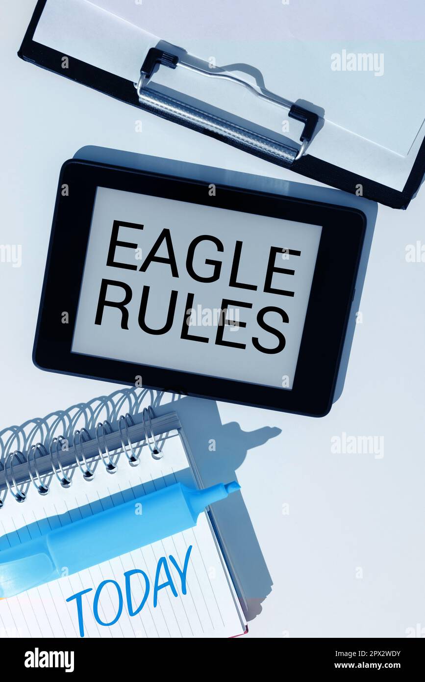 Hand writing sign Eagle Rules, Business approach a huge set of design rules which your layout ...