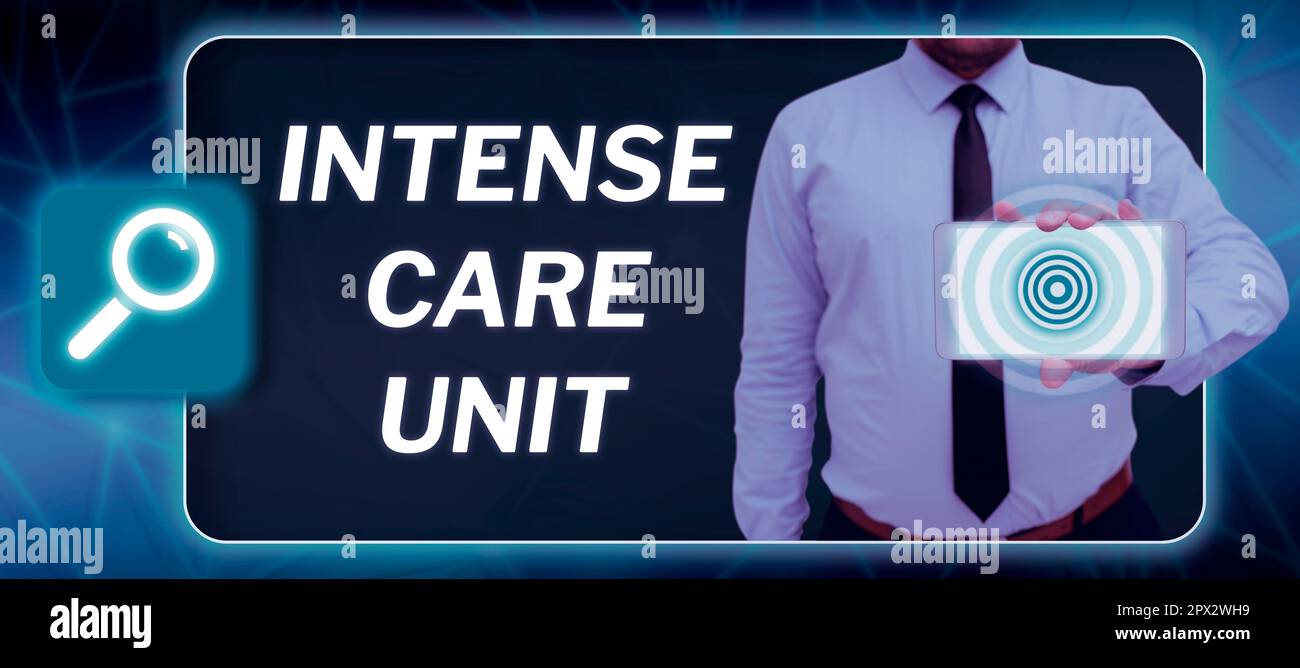 Writing displaying text Intense Care Unit, Word for a unit in a ...