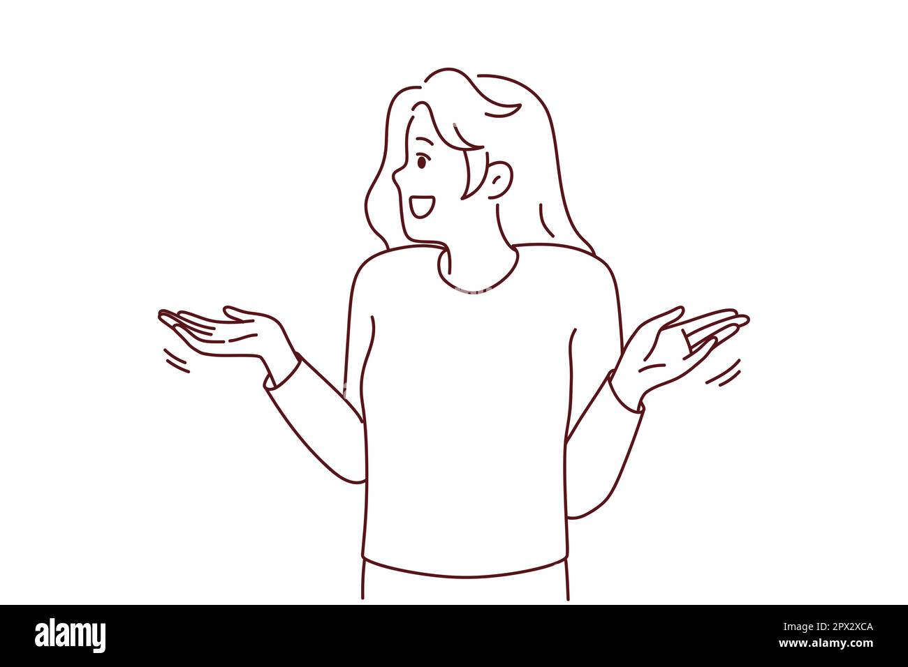 Frustrated young woman make hand gesture wondering about solution of ...